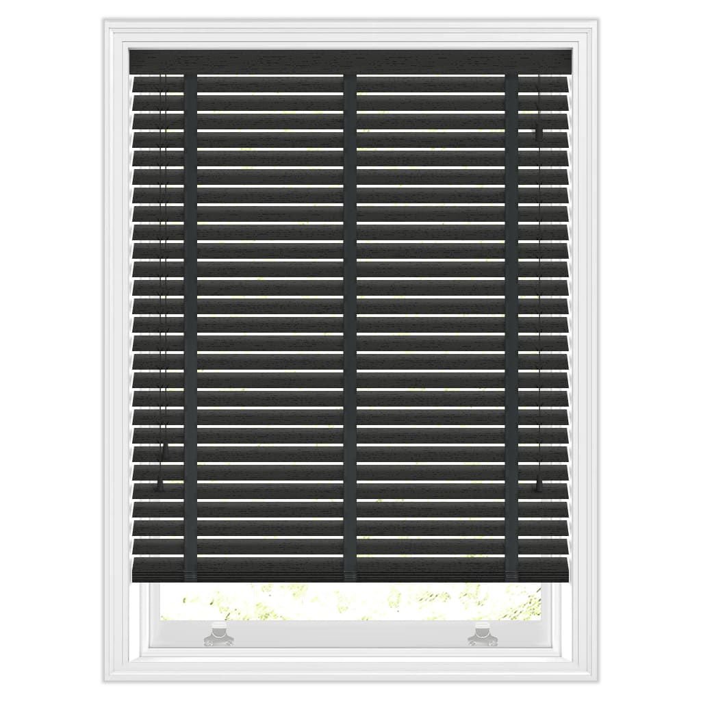 50mm Valor Luxury Black Wooden Blinds with Tapes, Exotic Abachi Wood
