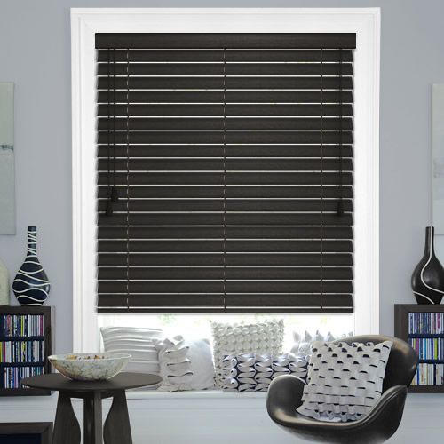 50mm Onyx Black Wooden Blinds, High Quality Made to Measure Real Wood