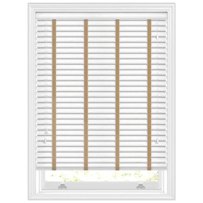 50mm White Diamond Grain Faux Wood Venetian Blinds with Hessian Tapes