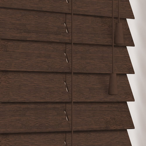 Fired Walnut Wooden Blinds, 50 mm Made to Measure Dark Wood