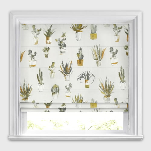 Luxury Cactus Patterned Roman Blinds in Ochre, Green and Off White