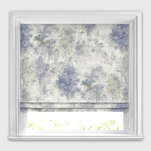 Copse Saxon Blue & Grey Misty Woodland Trees Patterned Roman Blinds