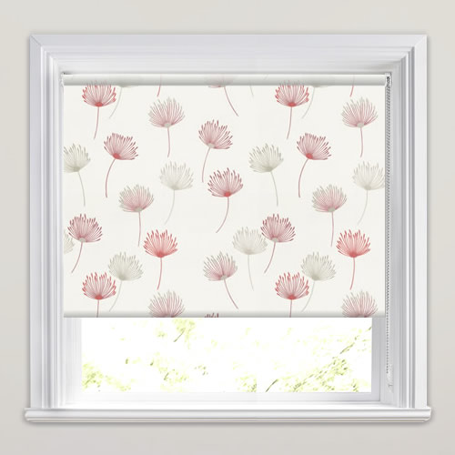 Elegant Dandelion Patterned Roller Blinds in White, Taupe & Red