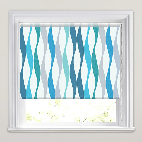 Stylish Modern Wavy Striped Roller Blinds in Green, Blue & White