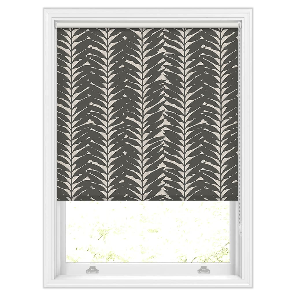 Mimosa Ebony Fern Patterned Blackout Roller Blinds, Thermal Fabric