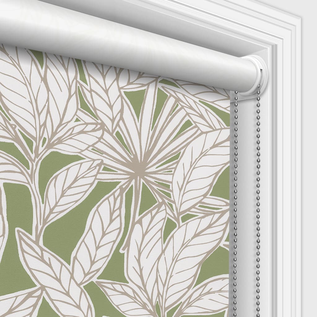 Petani Green Leaf Patterned Roller Blinds. Made to Measure