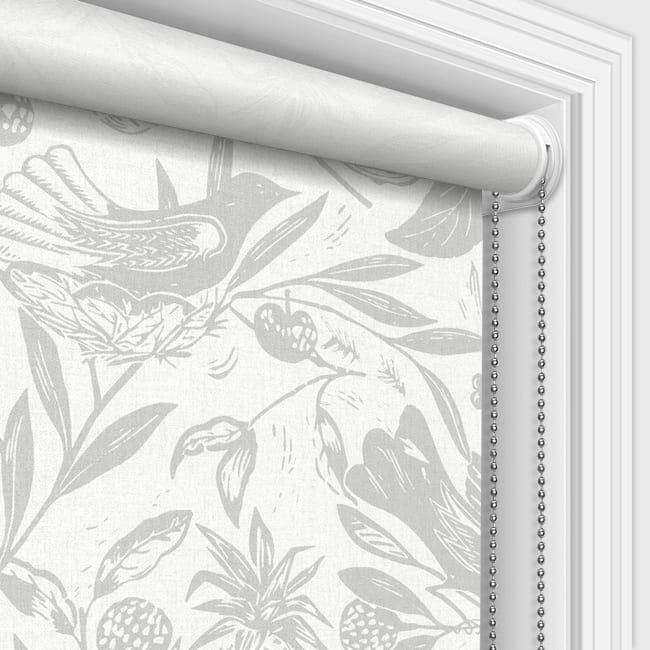 Regalis Silver Flower, Birds & Leaves Patterned Roller Blinds