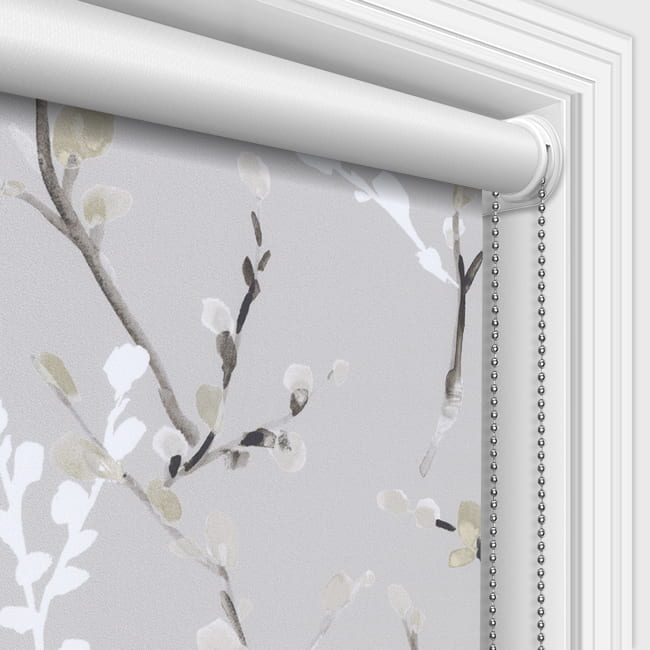 Watercolour Willow Patterned Blackout Roller Blinds In Taupe And White
