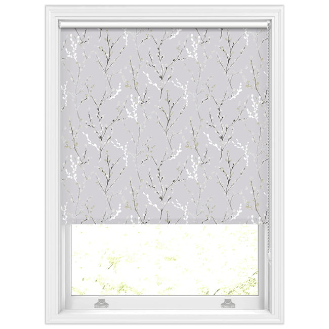 Watercolour Willow Patterned Blackout Roller Blinds In Taupe And White