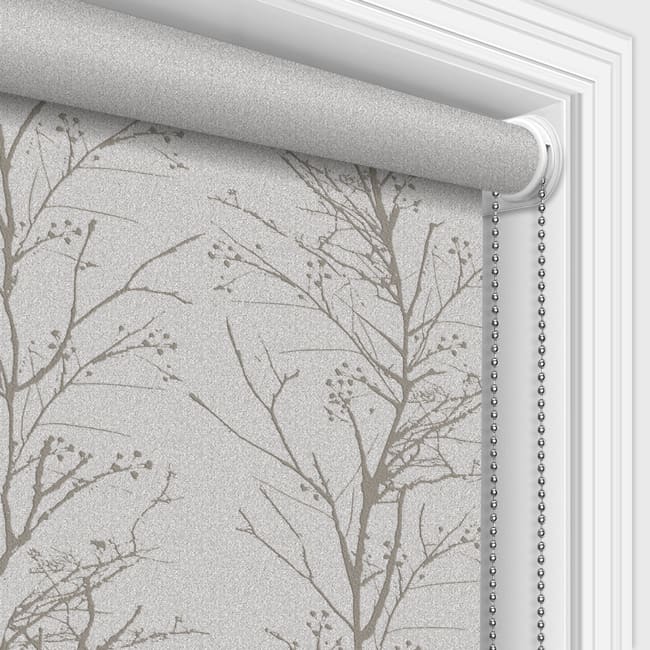 Chic Metallic Forest Trees Patterned Roller Blinds in Silvery Taupe