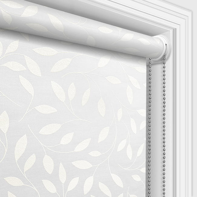 Silhouette Brilliant White Leaves Patterned Semi Sheer Roller Blinds