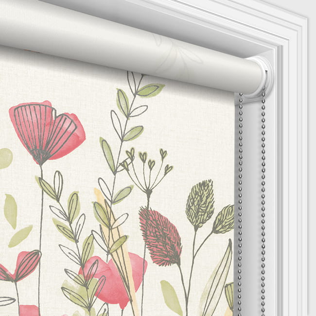 Kitchen Roller Blinds, Wild Garden Poppy Green & Red Patterned Blinds ...